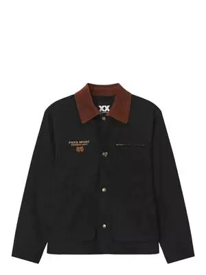 FINGERCROXX Corduroy Collar Logo Print Jacket - Black