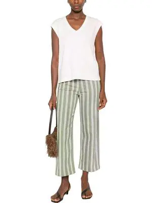 Maison123 Rose Vertical-stripe Cropped Jeans - Green
