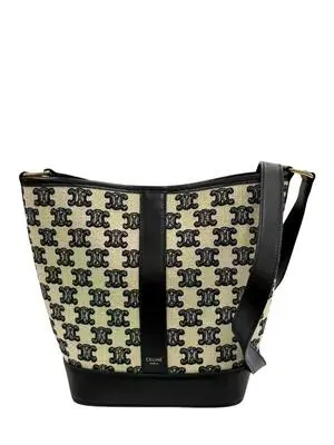 Celine Small Triomphe Embroidered Canvas Bucket Bag - Brown