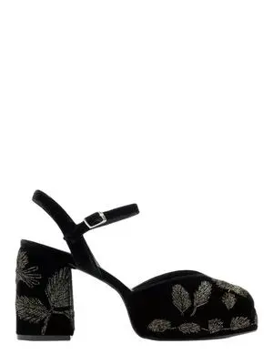 CastaÑer Embroidered Velvet Platform Pumps - Black