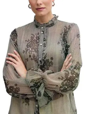 MORGAN Ruffled Floral Print Blouse - Black