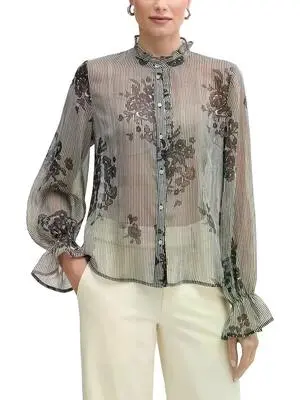 MORGAN Ruffled Floral Print Blouse - Black