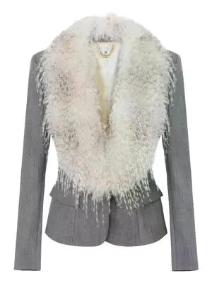 Elisabetta Franchi Wool Jacket With Fur-effect Collar - Grey