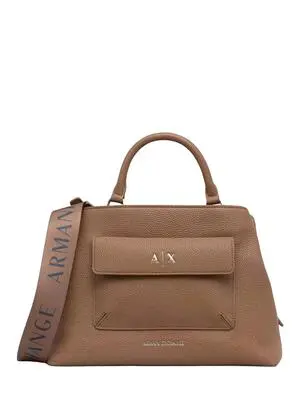 Armani Exchange Logo Plaque Pebbled Tote Bag - Brown