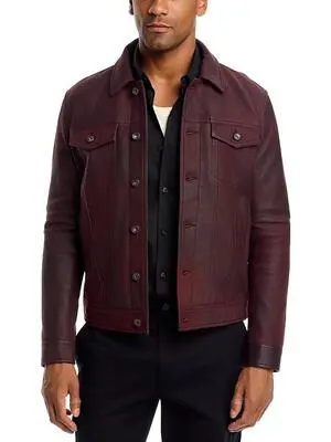John Varvatos Andrew Leather Trucker Jacket - Oxblood