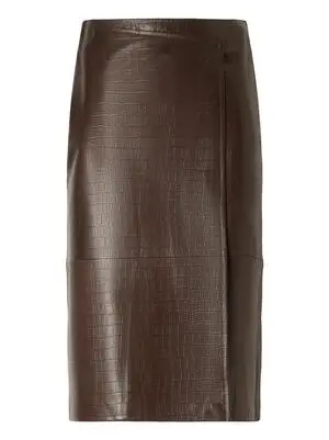 Nour Hammour NOUR HAMMOUR Origami Leather Midi Skirt Brown