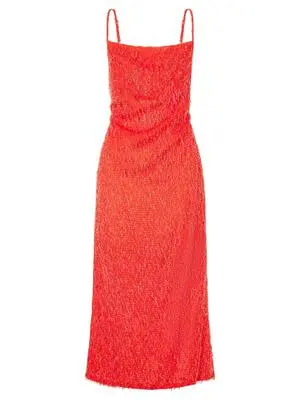 Bottega Veneta Draped Fil Coupé Jacquard Midi Dress - Red