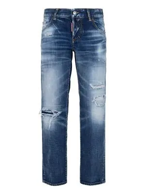 Dsquared2 Medium Wash Ripped Straight Leg Jeans - Blue