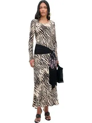 Rixo Amal Cooper Tiger Print Long Sleeve Maxi Dress - Brown