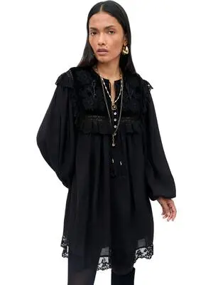 Rixo Inez Lilly Embroidery Regular Shirt - Black