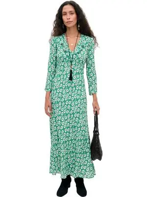 Rixo Delphine Wishing Floral Long Sleeve Midi Dress - Green