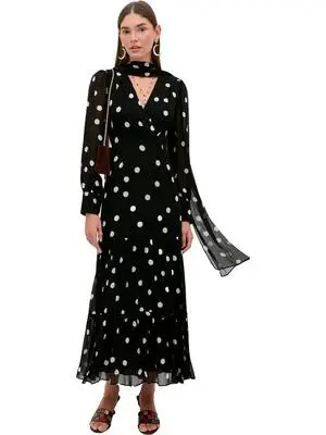 Rixo Elsie Cosmos Spot Regular Polka Dot Dress - Black
