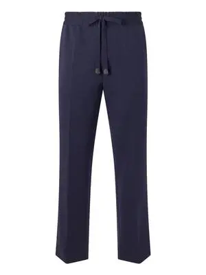 Brioni Wool Sweatpants With Leather Trim - Blue