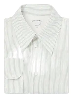 Bottega Veneta Logo-embroidered Striped Cotton-poplin Shirt - White