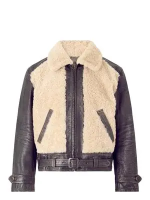 Ralph Lauren RALPH LAUREN Geronimo Belted Shearling-Trimmed Leather Jacket Brown