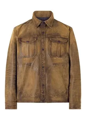 Ralph Lauren Distressed Leather Shirt Jacket - Brown