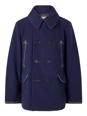 Ralph Lauren Leather-Trimmed Wool-Blend Coat Navy