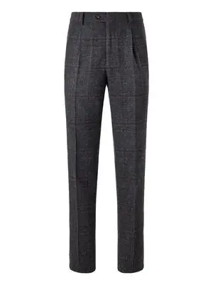 Brunello Cucinelli Straight-leg Pleated Checked Suit Trousers - Brown
