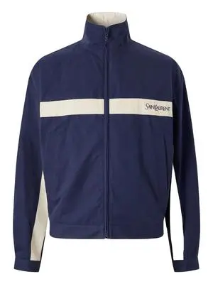 Saint Laurent SAINT LAURENT Paneled Logo Embroidered Cotton Jacket Navy