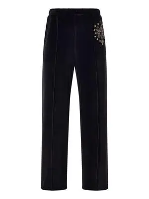 Celine Straight-leg Logo-embroidered Cotton-blend Velvet Sweatpants - Black