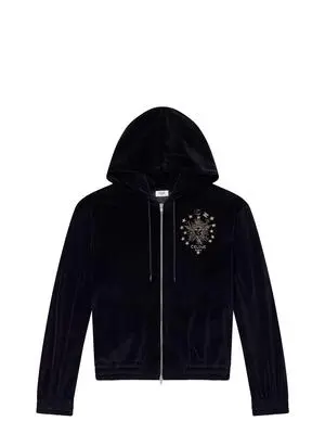 Celine Logo Embroidered Zip-up Hoodie - Black