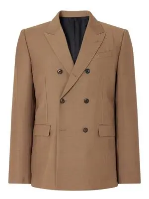 Celine Double-breasted Mohair And Wool-blend Hopsack Blazer - Brown