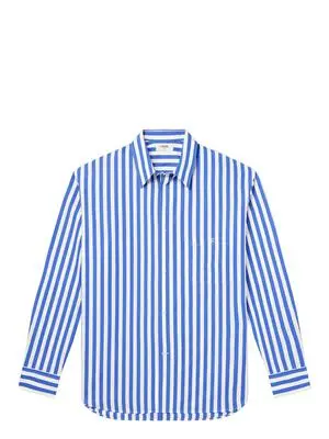 Celine Triomphe-embroidered Striped Cotton-poplin Shirt - Blue