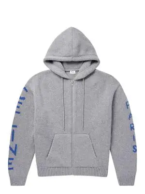 Celine Wool Zip-up Hooded Cardigan With Drawstring - Gray
