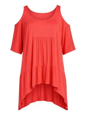 CONQUISTA Conquista Flowing Cold-Shoulder Tunic With High-Low Hem