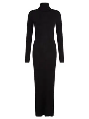 LA GRANNI Long Sleeve Turtleneck Alpaca Blend Dress - Black