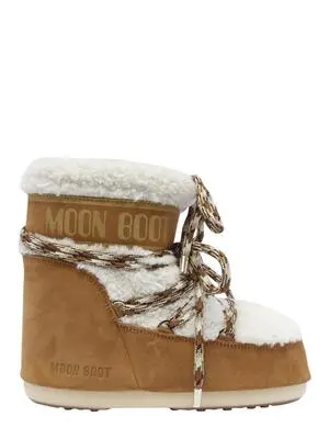 Moon Boot Logo Printed Shearling Lace-up Ankle Boots - Brown