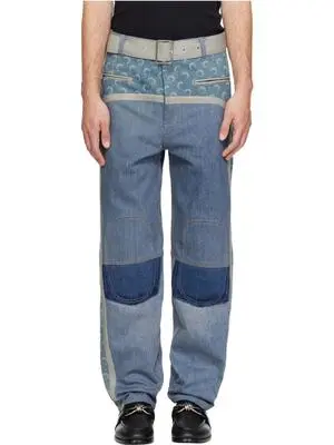 MARINE SERRE Belted Patchwork Jeans - Blue