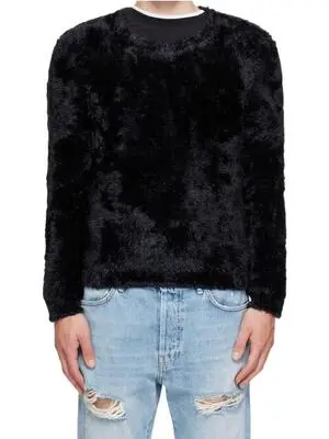MARINE SERRE Logo Faux-fur Crewneck Sweater - Black