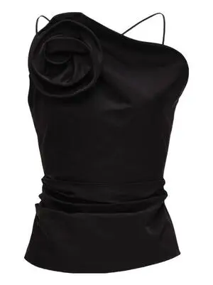 Magda Butrym One-shoulder Rose Appliqué Top - Black