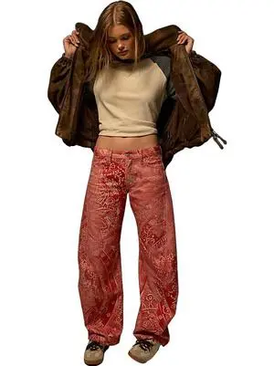 Free People FREE PEOPLE Fable Printed Twisted Jeans Red
