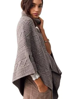 Free People Cannon Cable Poncho - Fog