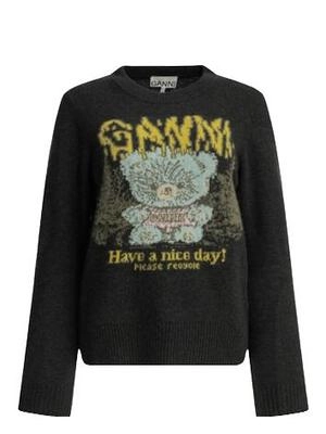 GANNI Teddy Graphic Crewneck Sweater - Black