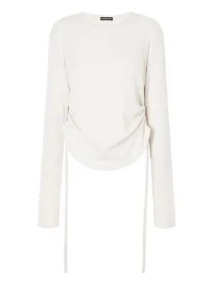 ANN DEMEULEMEESTER ANN DEMEULEMEESTER Gathered Ribbed Cotton T-Shirt Neutrals