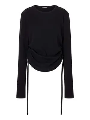 ANN DEMEULEMEESTER Gathered Ribbed Cotton T-shirt - Black