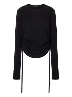 ANN DEMEULEMEESTER Gathered Ribbed Cotton T-shirt - Black