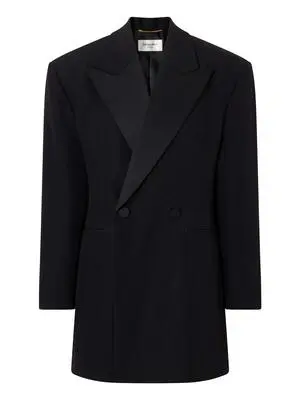 Saint Laurent Double-breasted Wool-crepe Blazer With Satin Lapels - Black