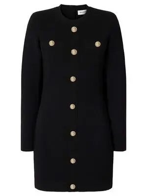 Balmain Knitted Button-detailed Mini Dress - Black