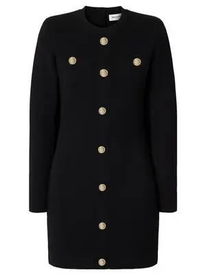 Balmain Knitted Button-detailed Mini Dress - Black