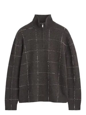 COS Checked Wool-Cotton Zip-Up Sweater