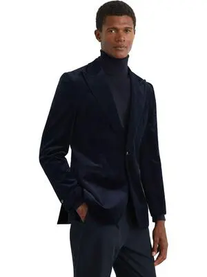 REISS Apsara Tailored Fit Velvet Single-breasted Blazer - Navy