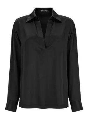 TOM FORD Tom Ford Stretch Silk Satin Polo Shirt Black