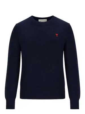 AMI Paris Crewneck Knit With Logo Detail - Blue