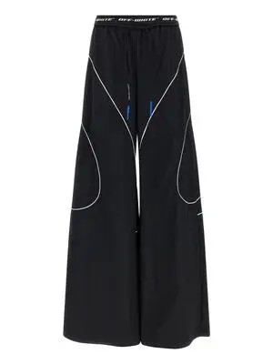 Off-White Logo Band Drawstring Wide Leg Pants - Black