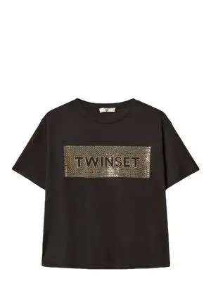 TWINSET Logo Detail Sequin T-shirt - Black