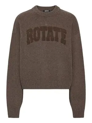 ROTATE BY BIRGER CHRISTENSEN ROTATE Cropped Knit Sweater With Collegiate Styling